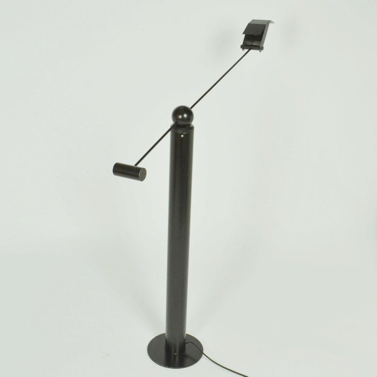 Minimalist Counterbalance Black Floor Lamp Attributed to Swiss ...