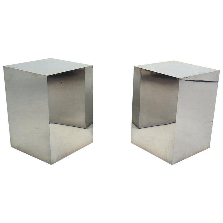 Minimalist Cube Stainless Steel Side Tables Style of Paul Evans 1970s ...