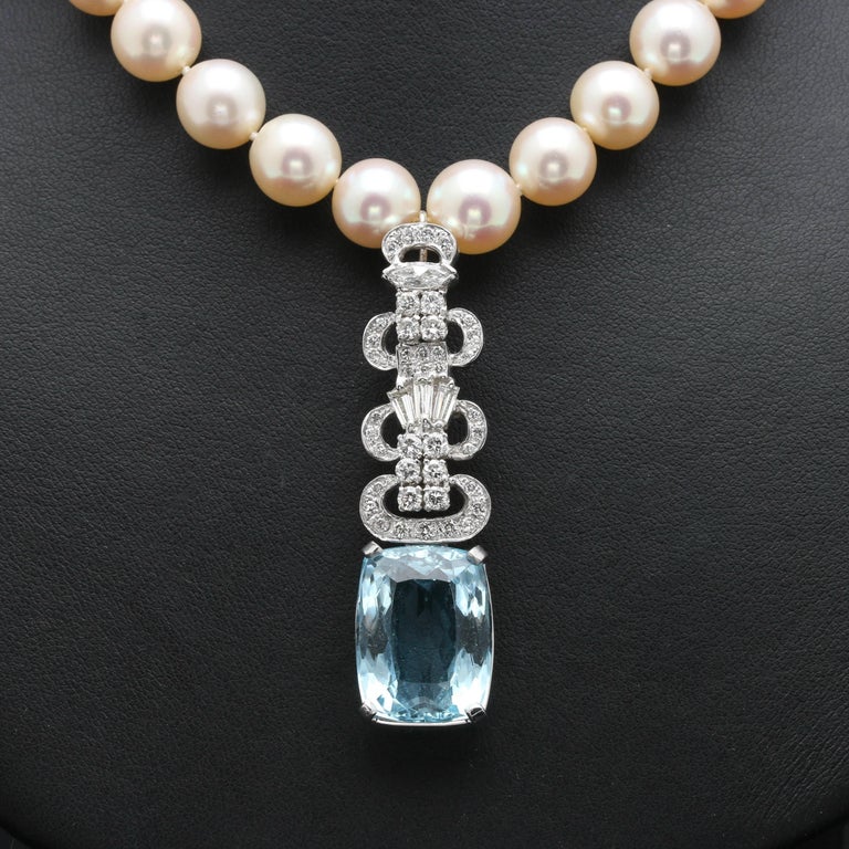 Minimalist Cushion Cut Topaz Pearl Pendant Necklace, Diamond Bridal ...