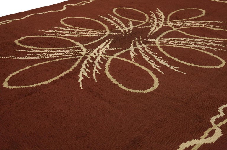 European Carpet Minimalist Design Brown Color, ca. 1950 For Sale at 1stDibs
