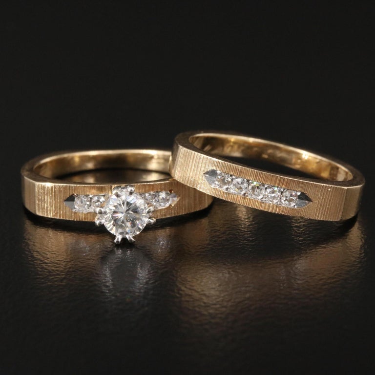 Customizable Minimalist Diamonds Engagement Ring Set, Diamonds Wedding ...