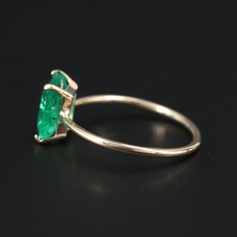 Customizable Minimalist Emerald Engagement Ring, 18K Gold Emerald Wedding Ring For Sale at 1stDibs
