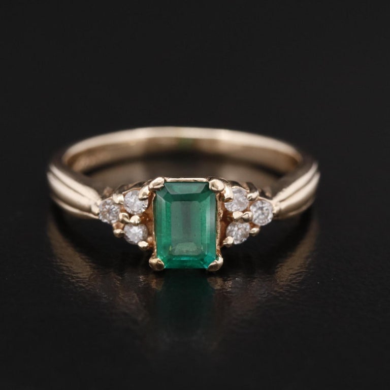 Customizable Minimalist Emerald Wedding Ring, 18K Gold Emerald Bridal ...