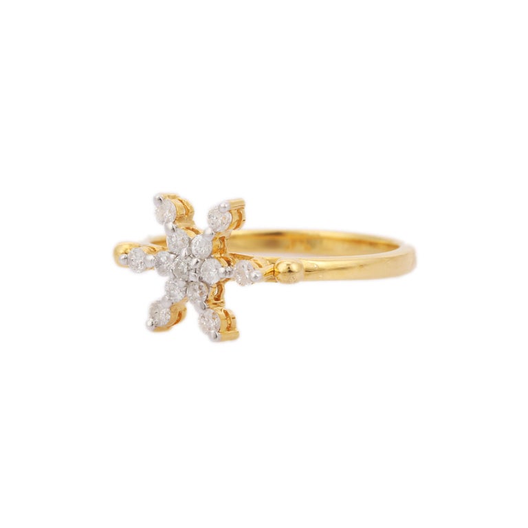 Customizable Snowflake Diamond Ring in 18K Solid Yellow Gold for Her ...