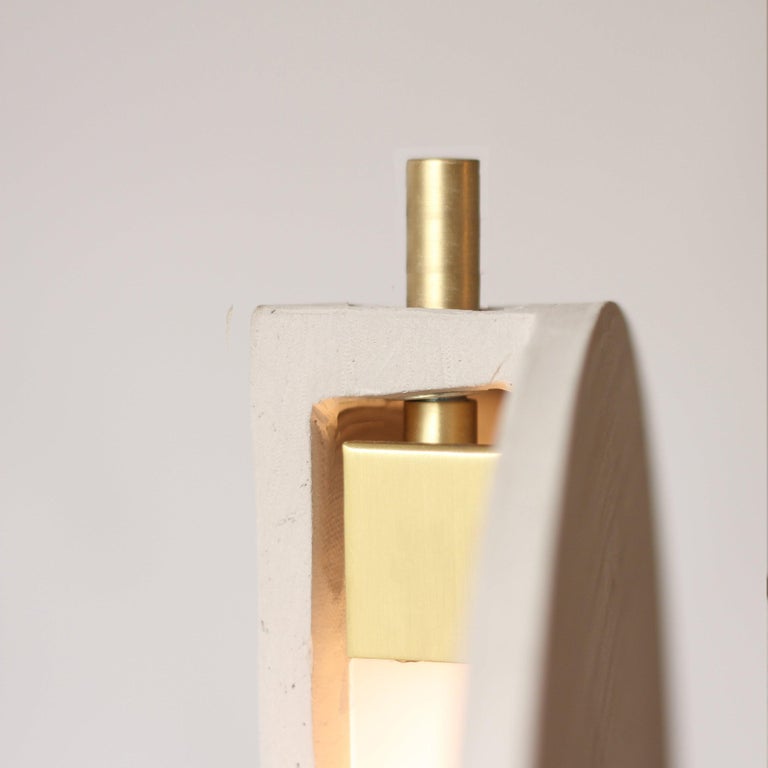 Handmade Minimalist Geometric Sconce, Natural Grey Ceramic and Brass ...