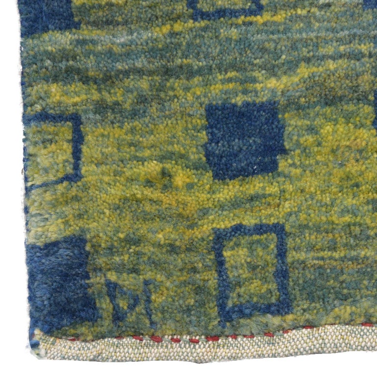 Minimalist Green and Indigo Persian Kashkooli Wool Carpet at 1stDibs