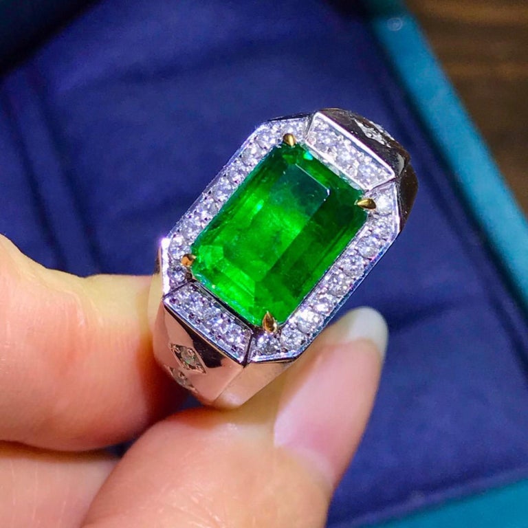Customizable Minimalist Halo Emerald Gold Ring, Natural Emerald ...