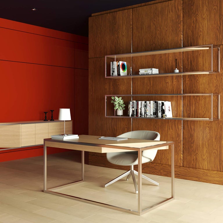 Minimalist Home Office Writing Desk in Black Oak Wood and Black ...