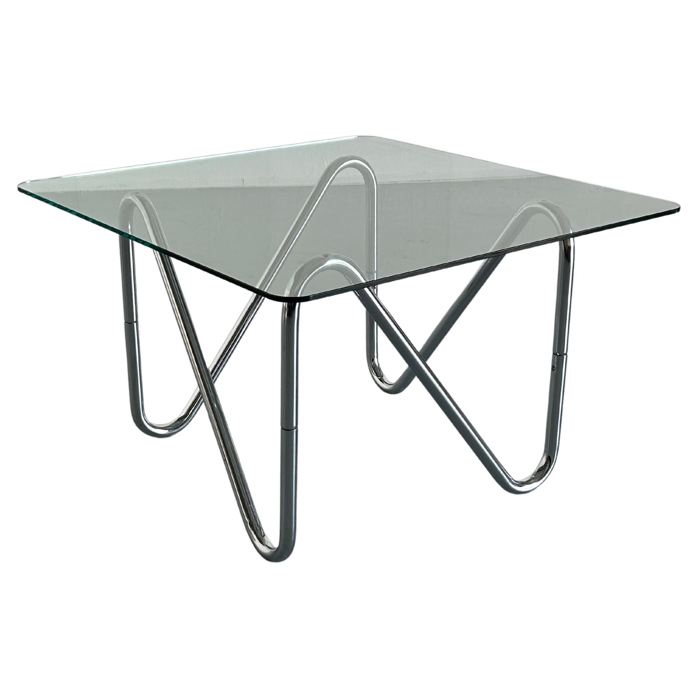 Minimalist Linear Tubular Steel and Glass Club Table, Vintage Bauhaus ...