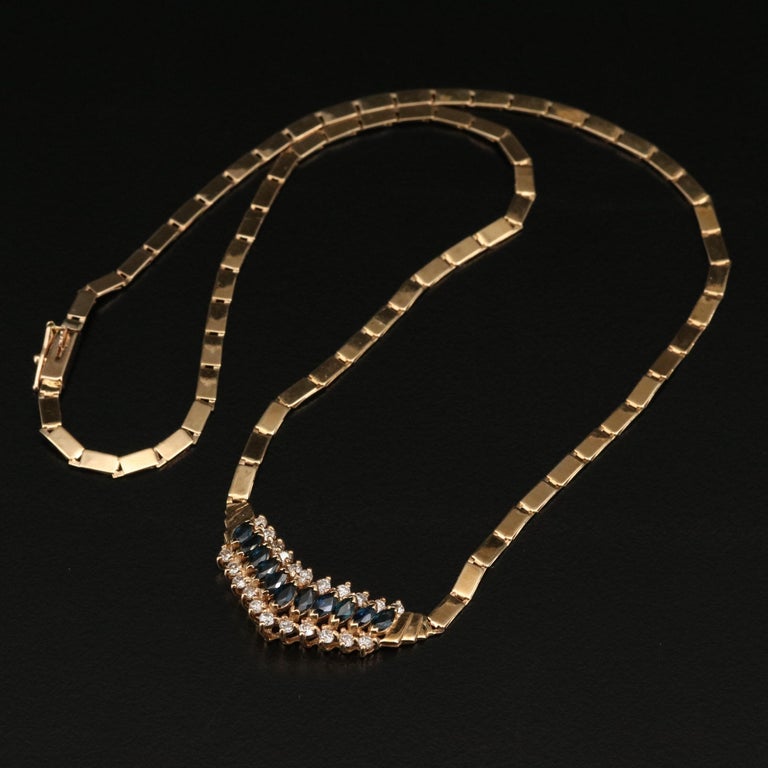 Minimalist Marquise Cut Sapphire Diamonds Chevron Necklace, 18K Gold ...