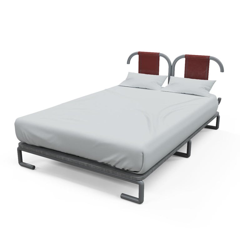 Minimalist Queen Size Bed with Leather Frame and Solid Wood For Sale at ...