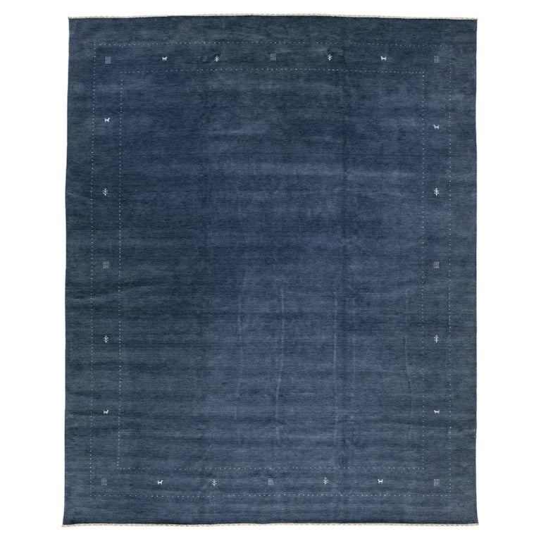 Minimalist Modern Gabbeh Handmade Persian Wool Rug with a Blue Field ...