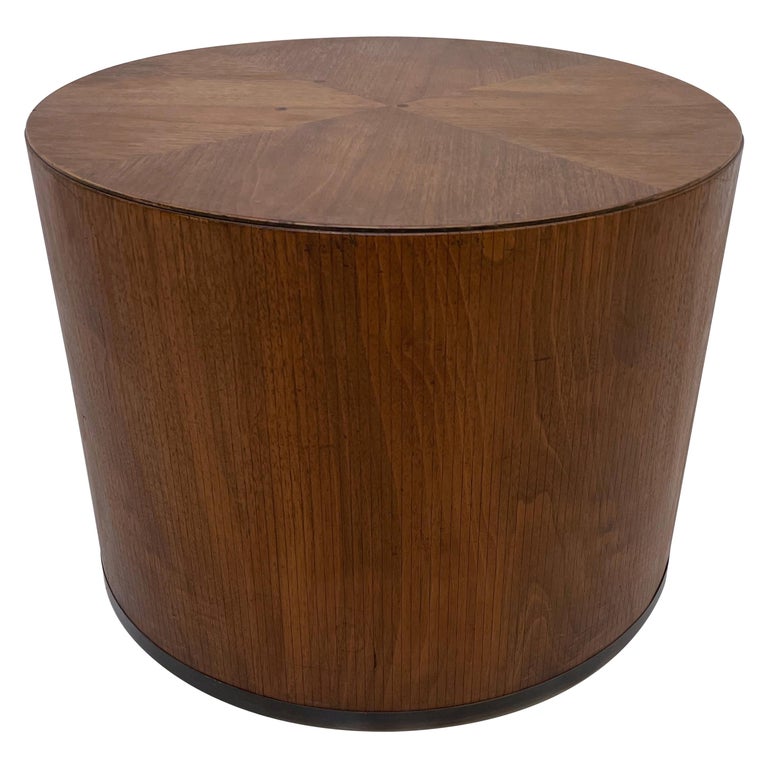 Minimalist Modern Lane Cylinder Drum Side Accent Table in Walnut Wood ...