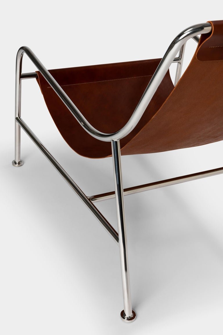 Minimalist Modern Lounge Chair in Brown Leather and Brushed Stainless ...