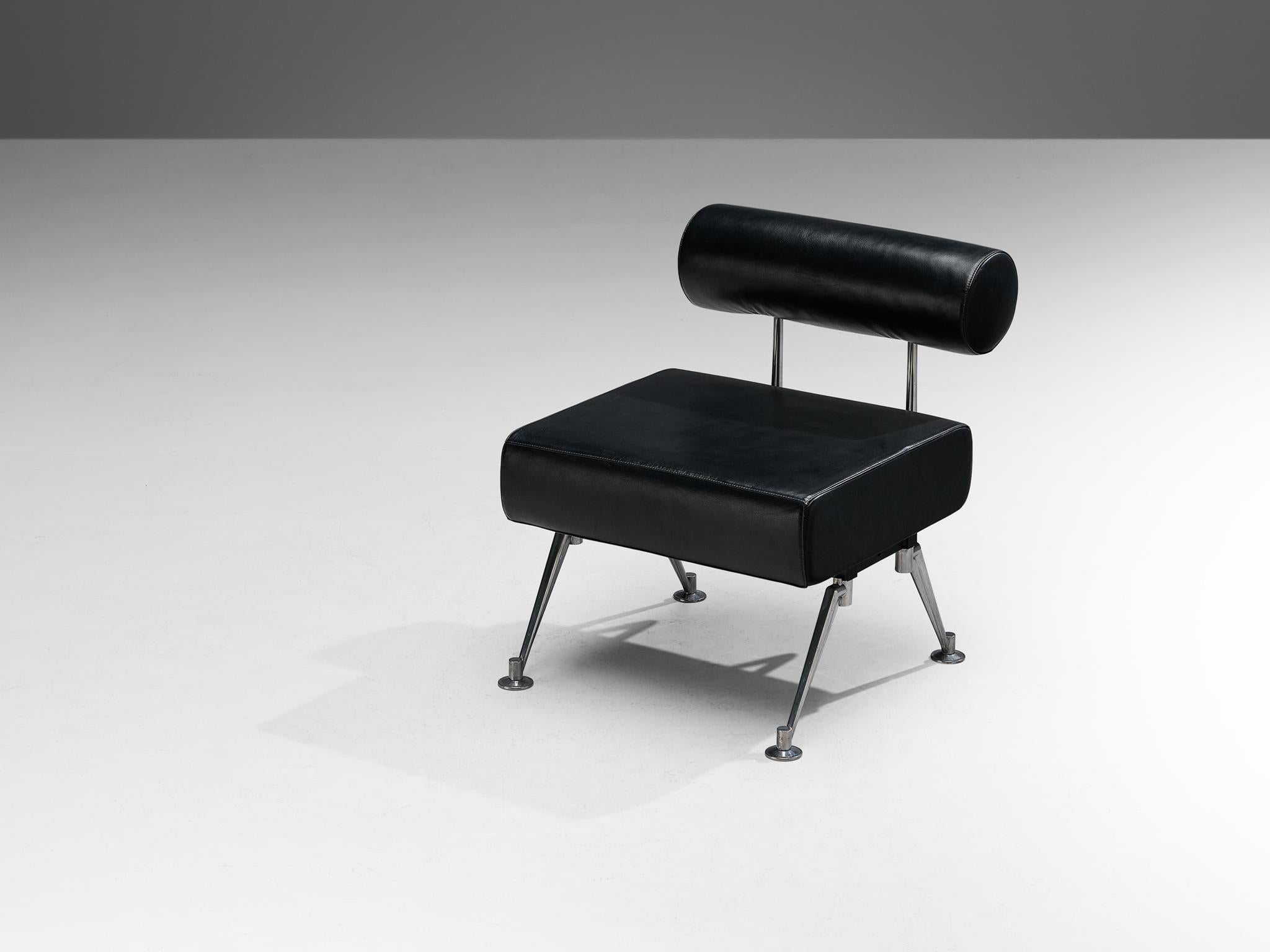 Minimalist Modern Lounge Chair with Metal Frame and Black Leather For ...