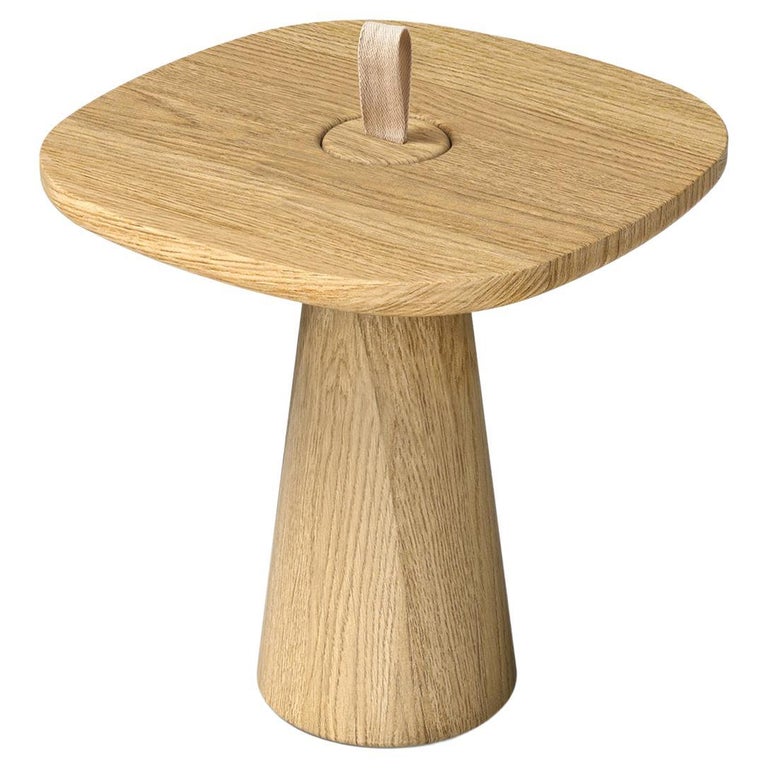 Minimalist Modern Side Table in Natural Oak and Cotton Strap For Sale ...