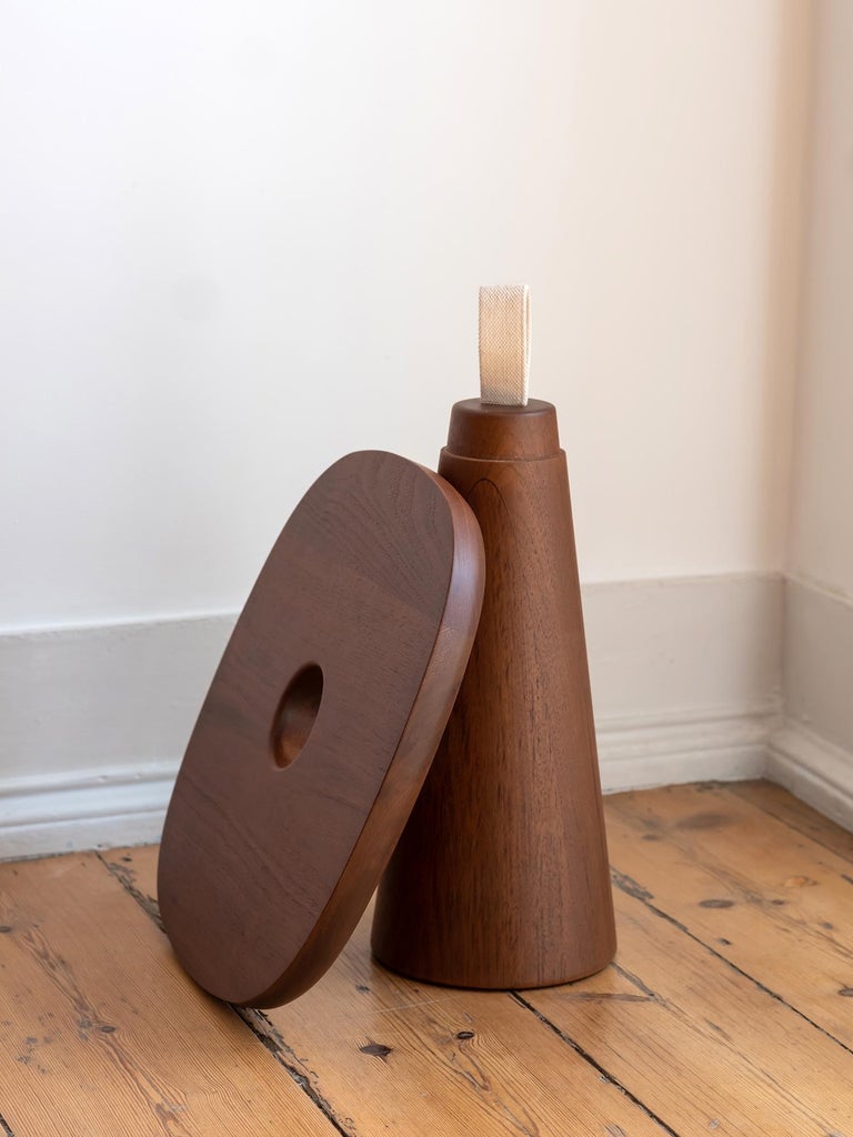 Minimalist Modern Side Table in Walnut and Natural Cotton Strap For ...