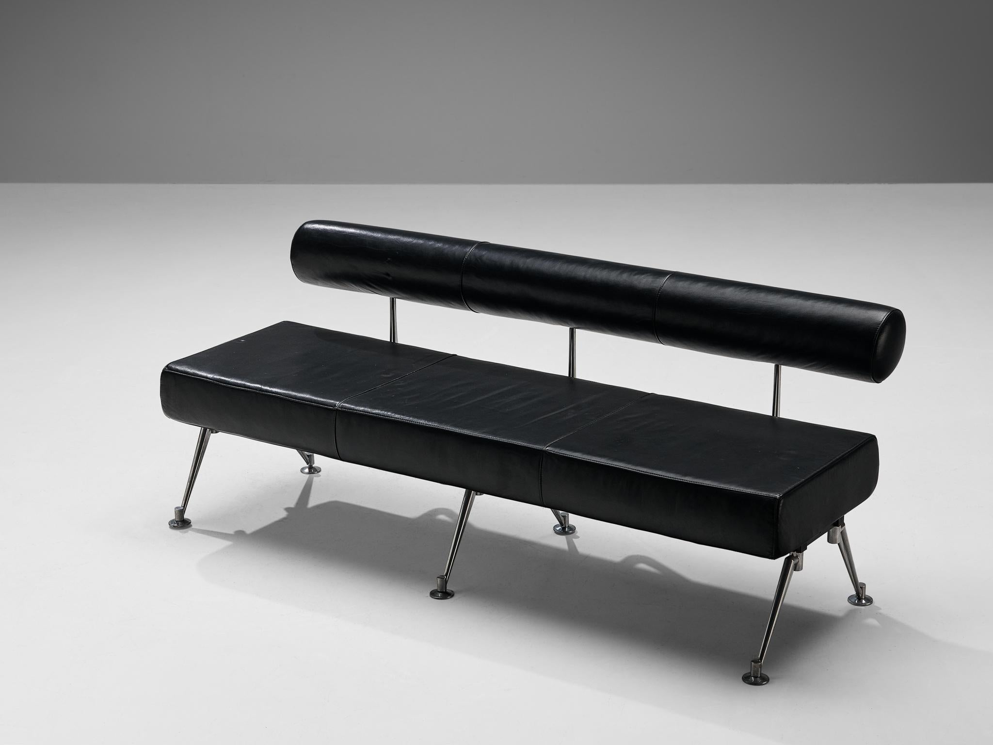 Minimalist Modern Sofa with Metal Frame and Black Leather For Sale at ...
