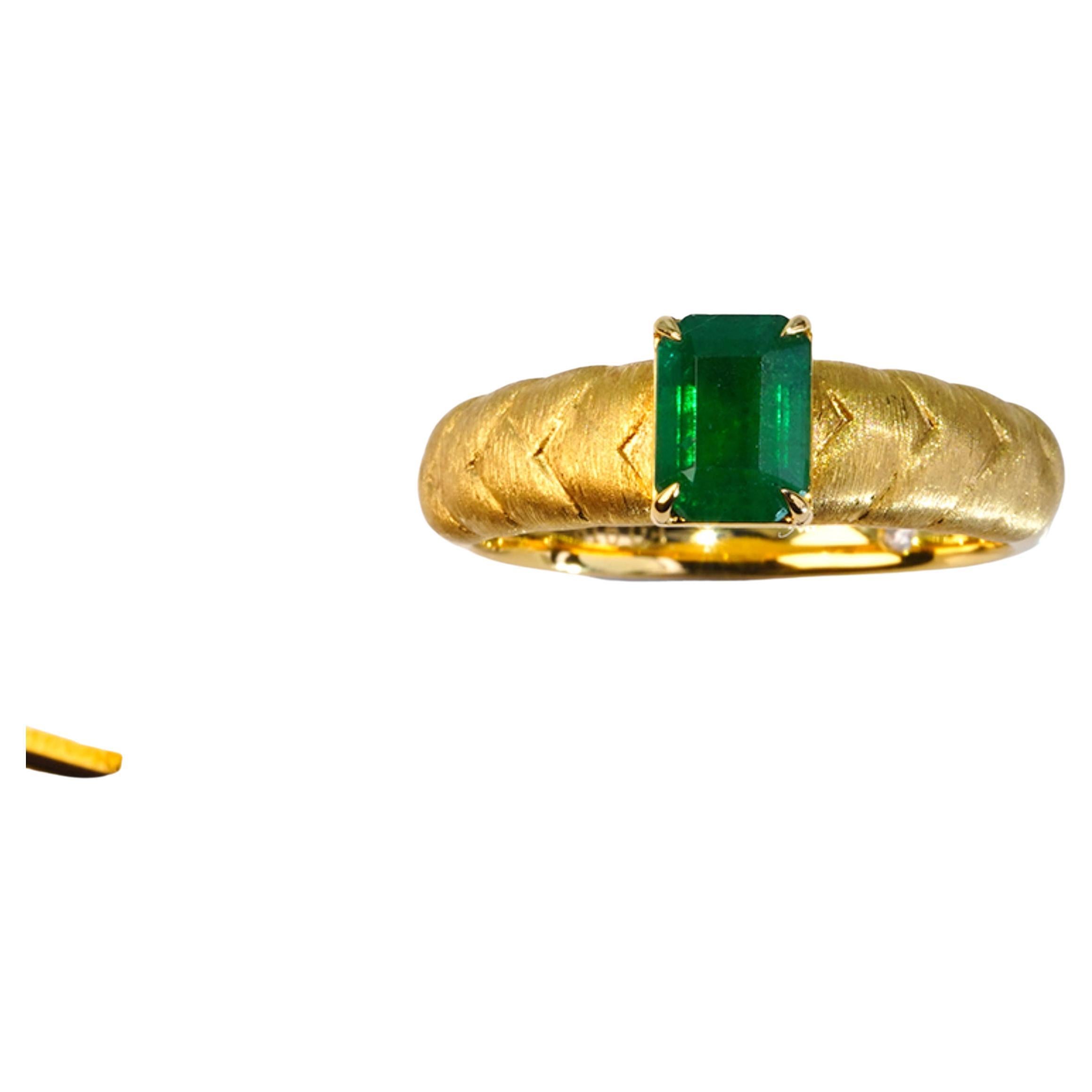 Customizable Minimalist Natural Emerald Diamond Engagement Band In 18k
