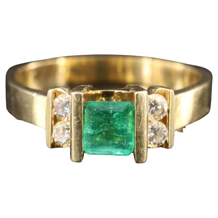 Customizable Minimalist Natural Square Emerald Engagement Wedding Ring ...