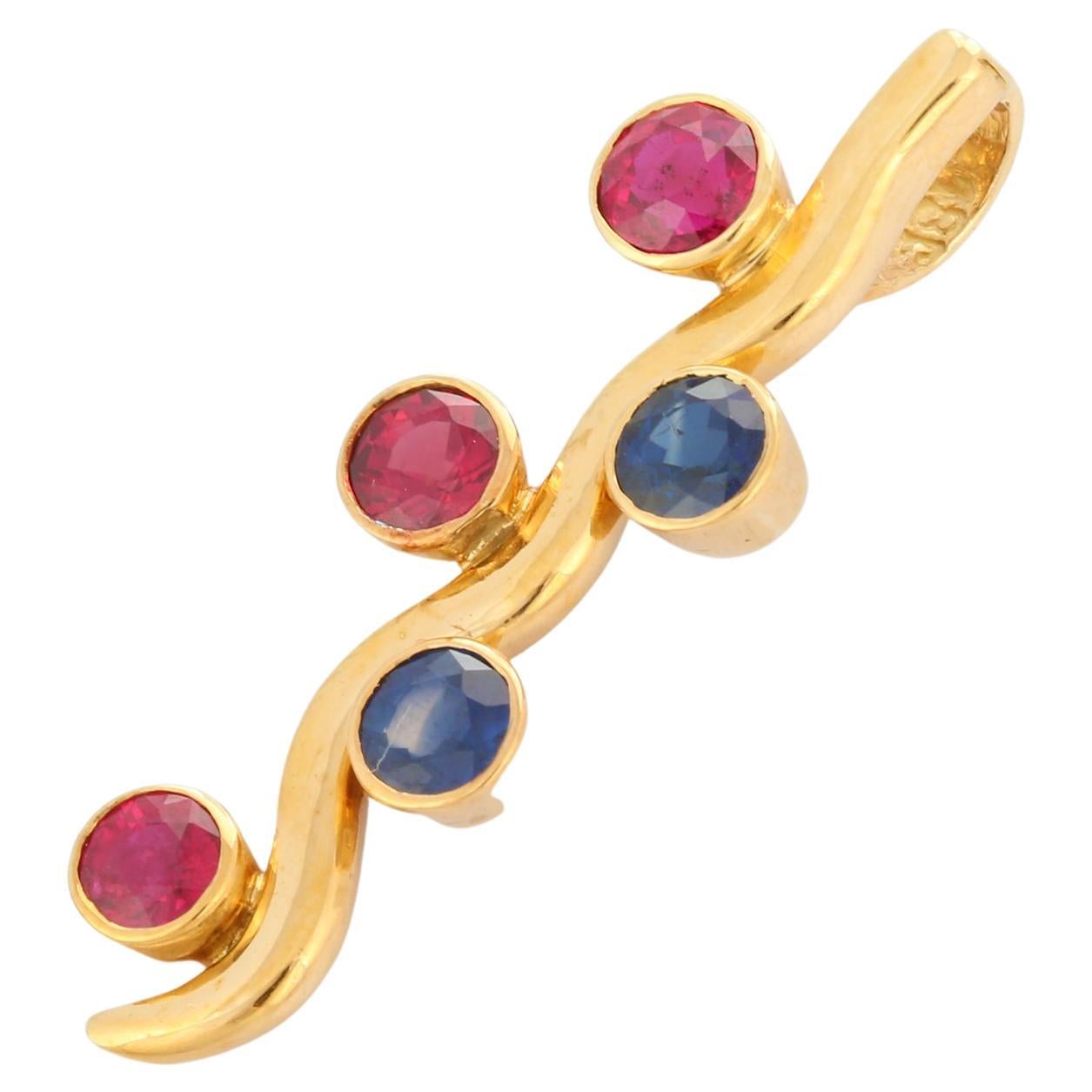 Modern 4.4 Ct Ruby Sapphire Long Pendant in 18K Solid Yellow Gold For ...