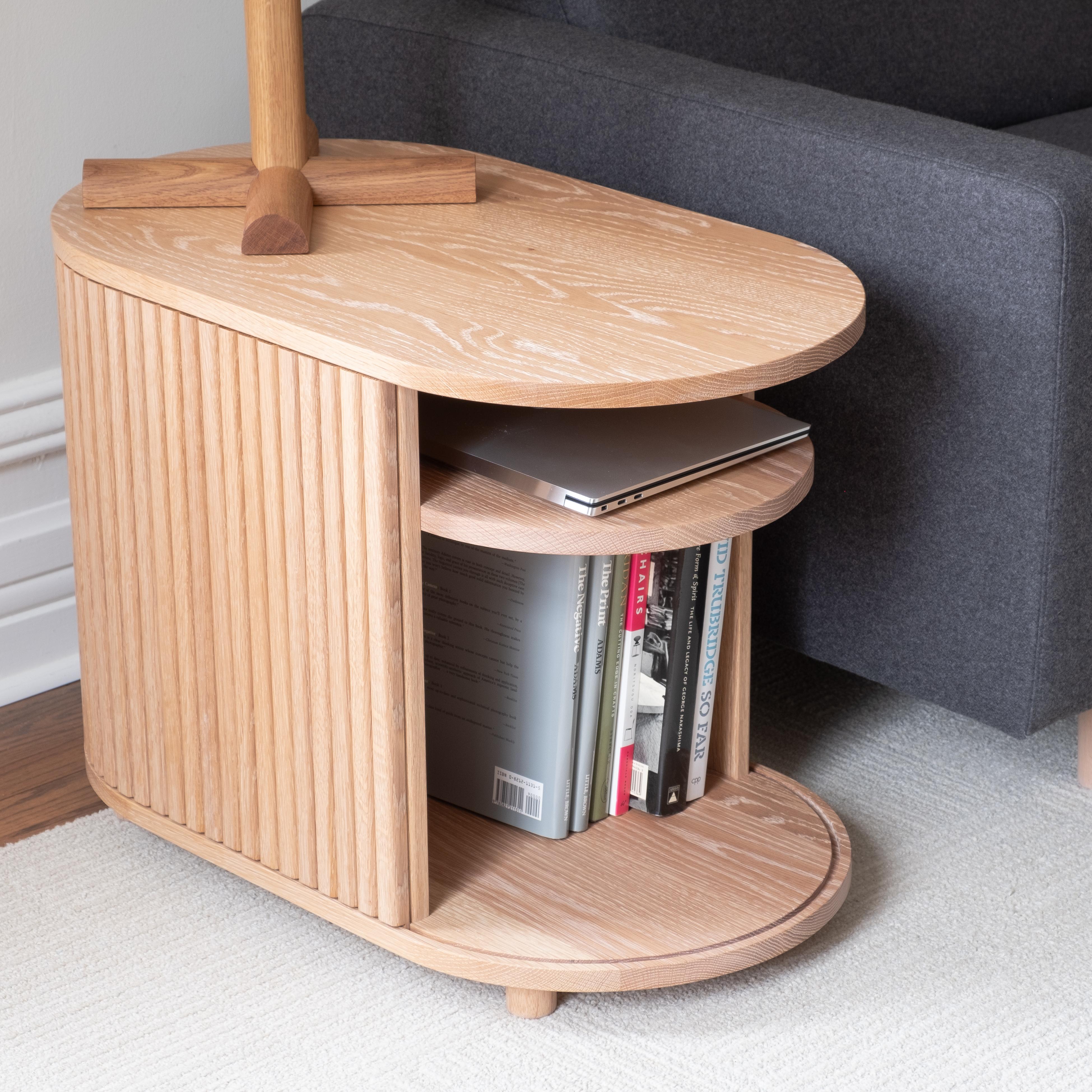 Minimalist Oak Tambour End Table with Internal Storage For Sale at 1stDibs