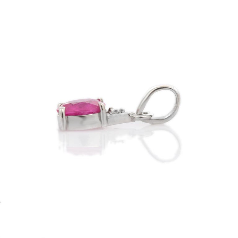 Charming Oval Ruby Pendant with Diamond Set in 14K White Gold For Sale ...