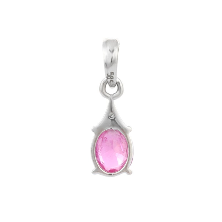 Charming Oval Ruby Pendant with Diamond Set in 14K White Gold For Sale ...