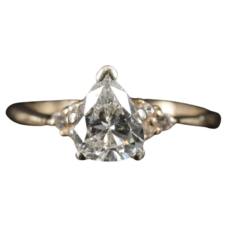 Customizable Minimalist Pear Cut Diamond Engagement Ring With 18k Gold
