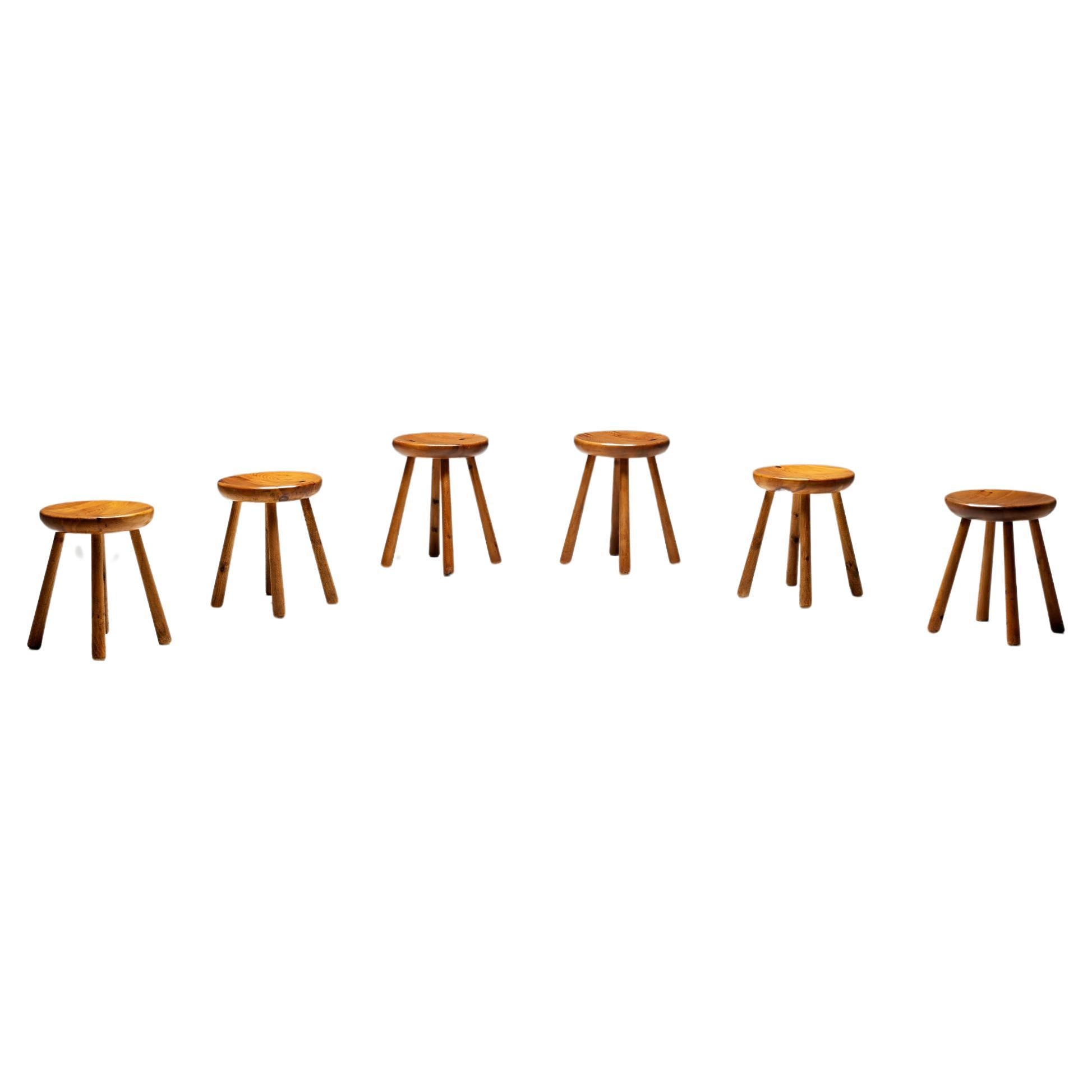 Minimalist Pine Stools, France, 1950s For Sale at 1stDibs