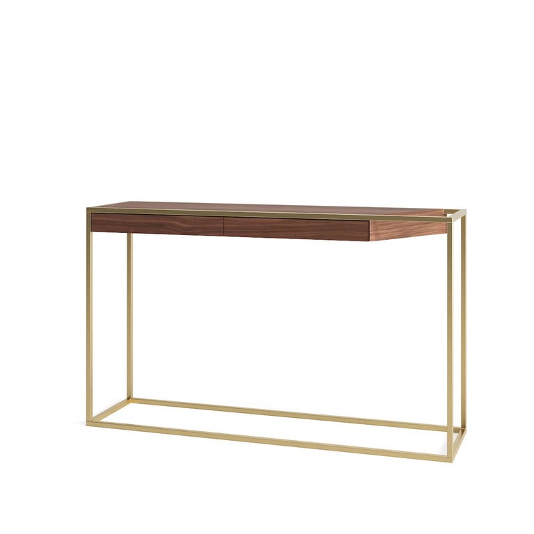 Minimalist Rectangular Console Table in Walnut Wood and Brushed Brass ...