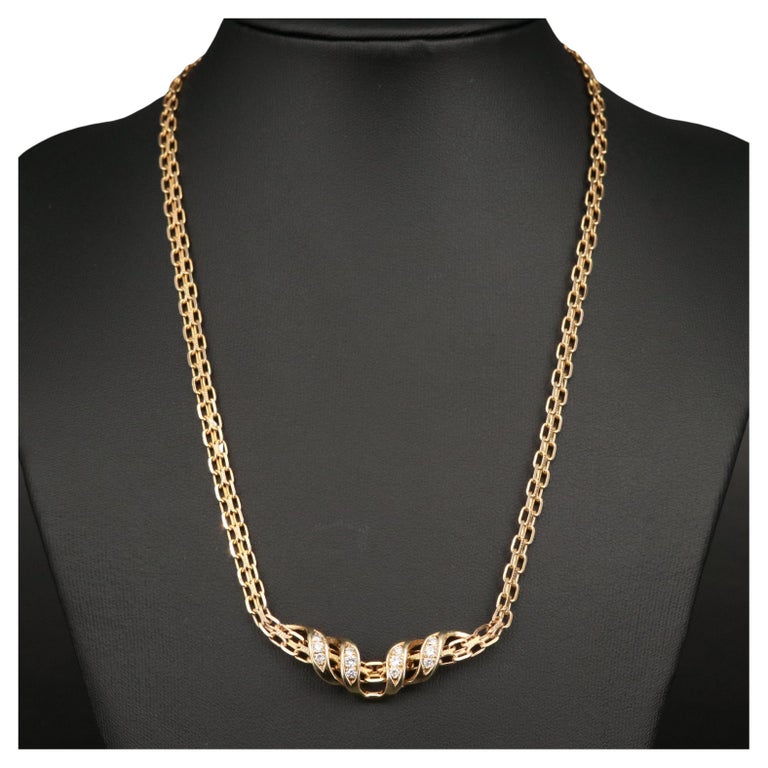 Minimalist Round Cut Diamonds Gold Chain Necklace, 18K Gold For Sale at ...