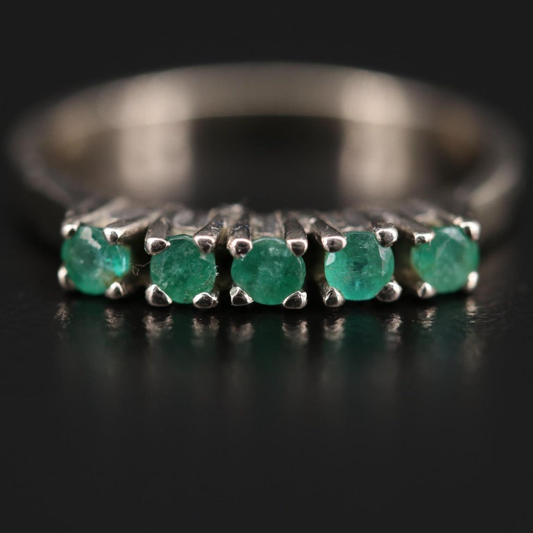 Customizable Minimalist Round Cut Emerald Wedding Band, Vintage White ...