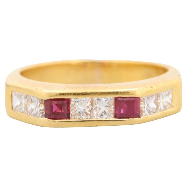 Customizable Minimalist Ruby Engagement Band, Unique 18K Gold Ruby ...