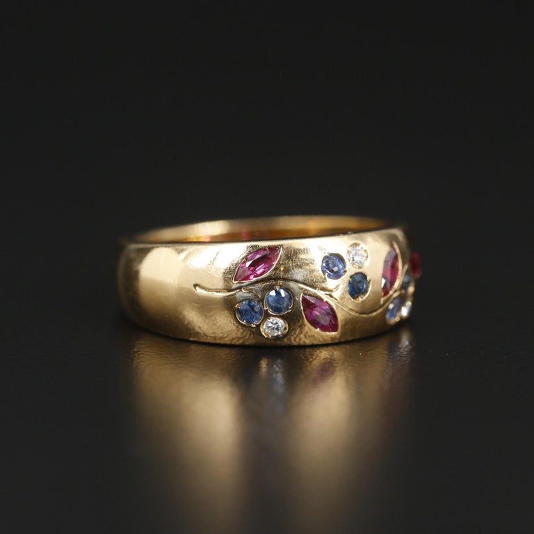 Customizable Minimalist Sapphire and Ruby Wedding Band Yellow Gold ...