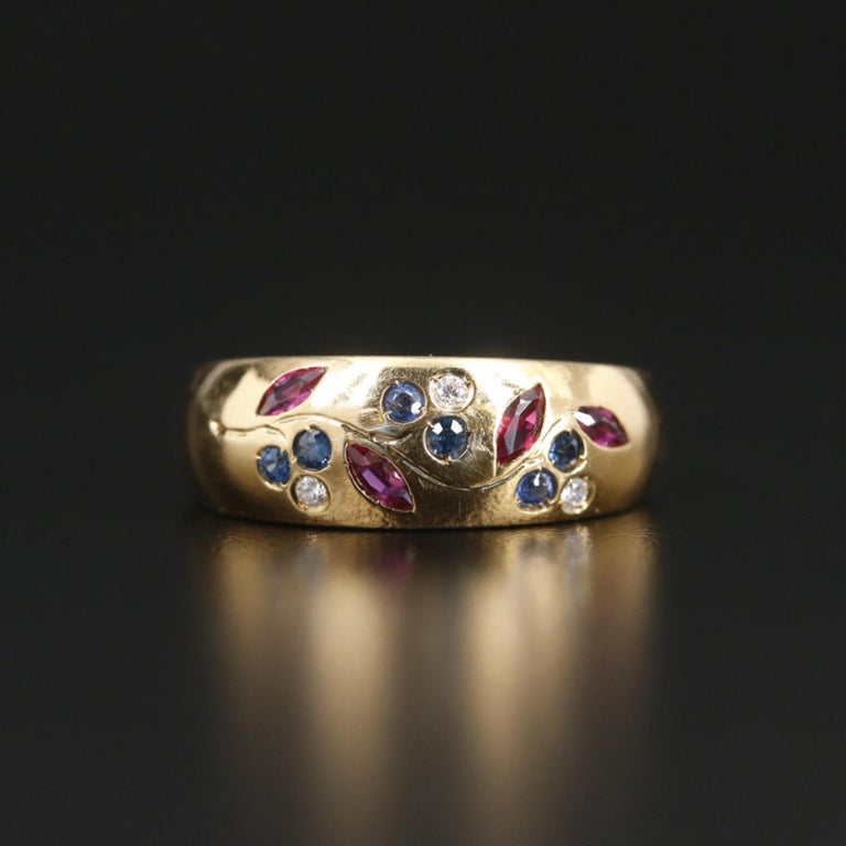 Customizable Minimalist Sapphire and Ruby Wedding Band Yellow Gold ...