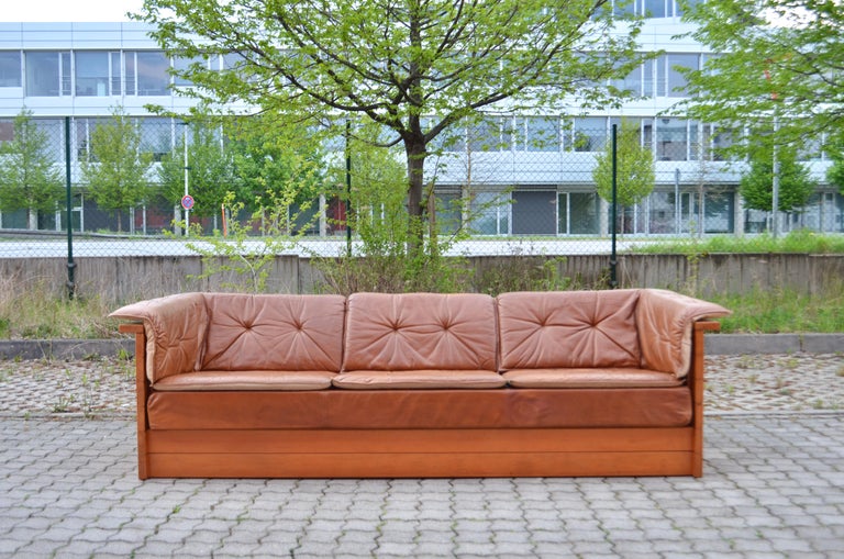 Minimalist Scandinavian Pine Cognac Brandy Leather Sofa Daybed Living ...
