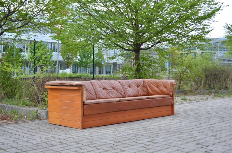 Minimalist Scandinavian Pine Cognac Brandy Leather Sofa Daybed Living ...