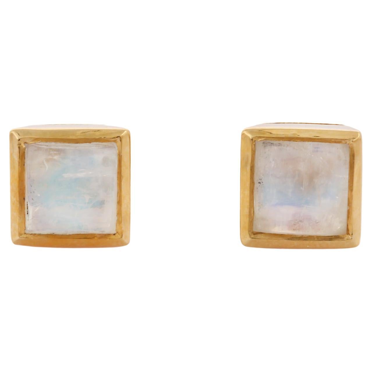 Minimalist Square Cut Natural Rose Moonstone Studs Mounted in 14K ...
