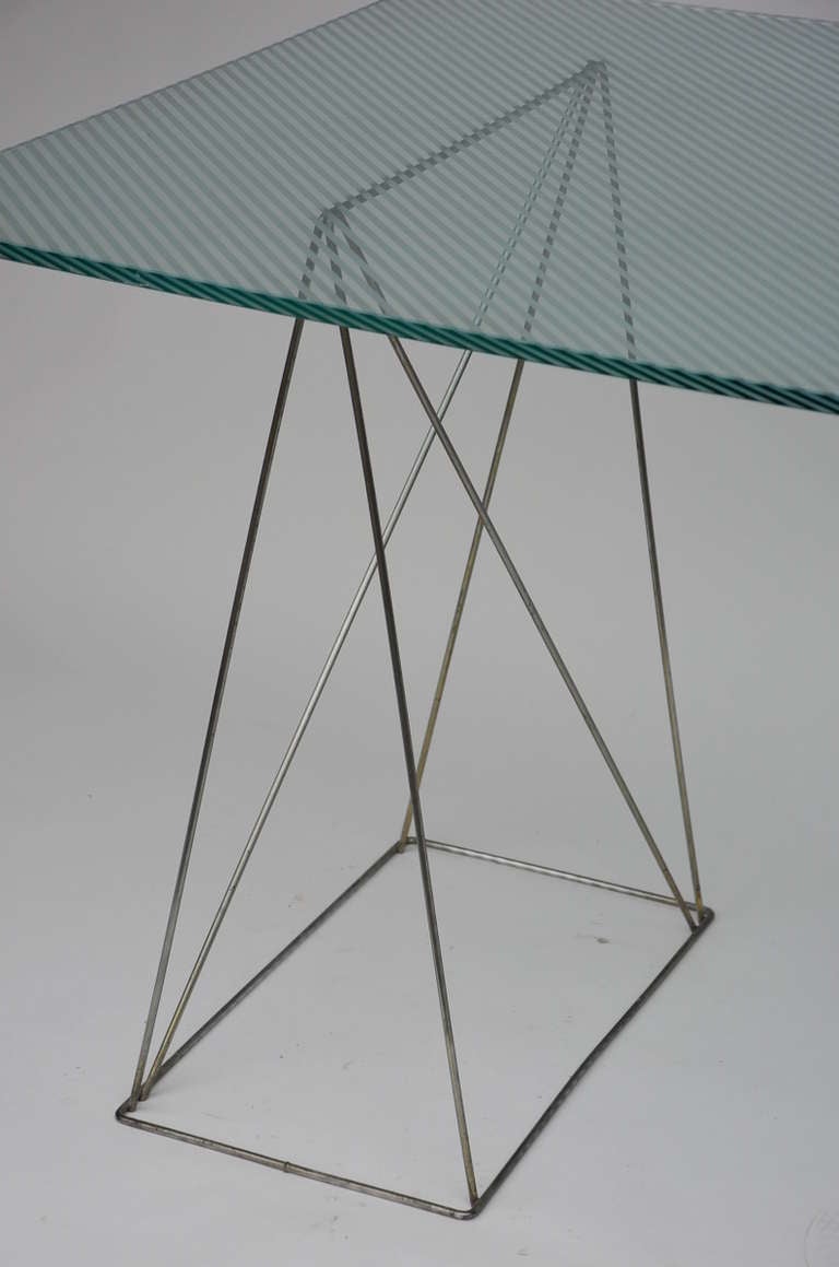 Minimalist Steel And Glass Trestle Table For Sale at 1stDibs