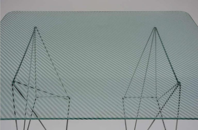 Minimalist Steel and Glass Trestle Table For Sale at 1stDibs
