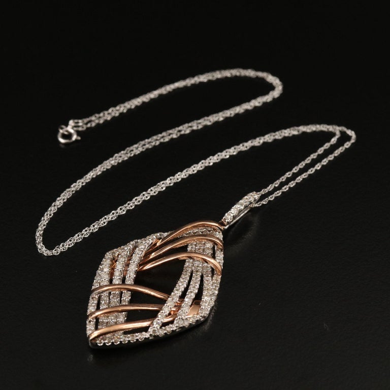 Minimalist Two Tone Diamonds Pendant Necklace, Round Cut Diamond ...