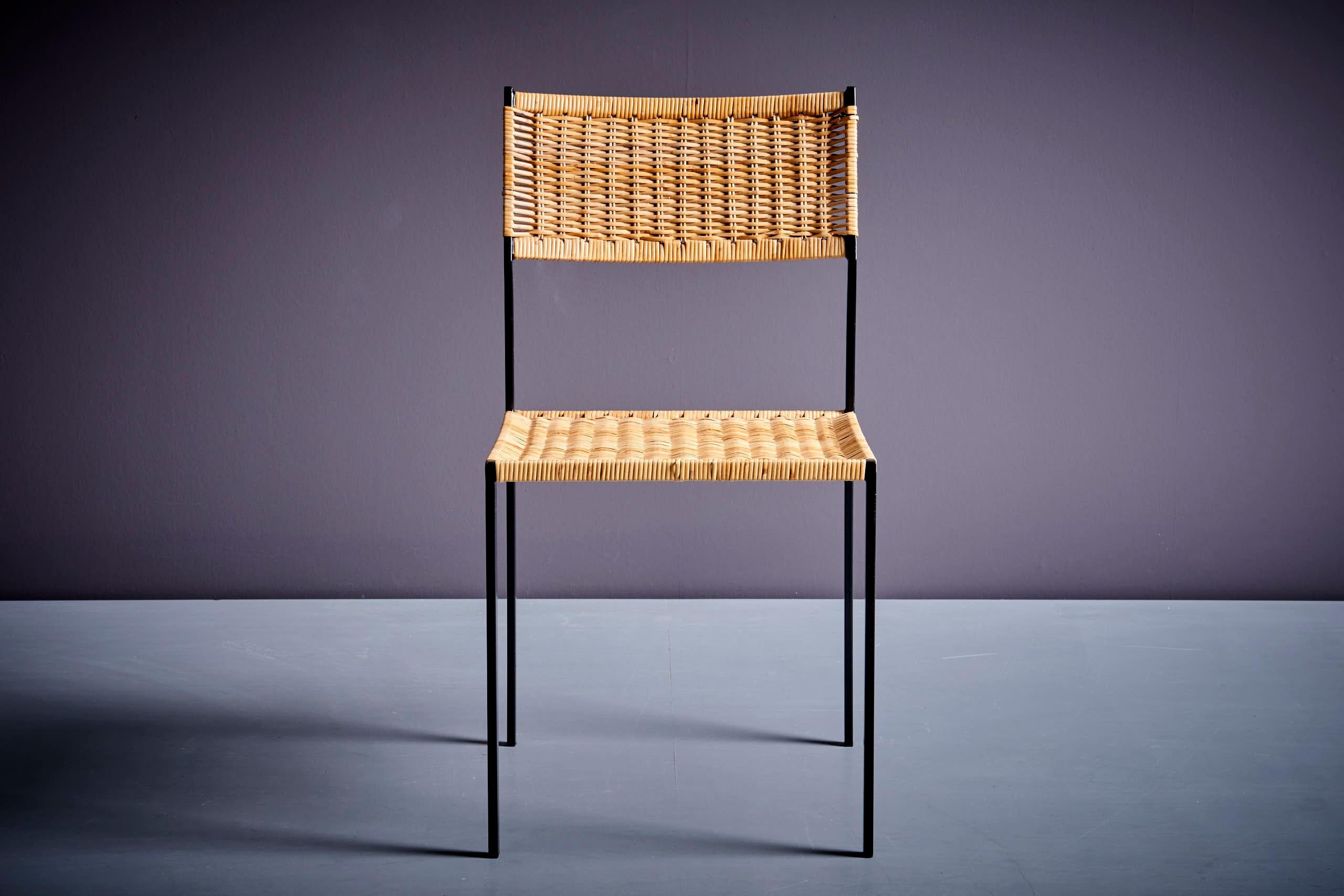Minimalistic steel and Rattan Side Chair in the style of Martin Visser ...
