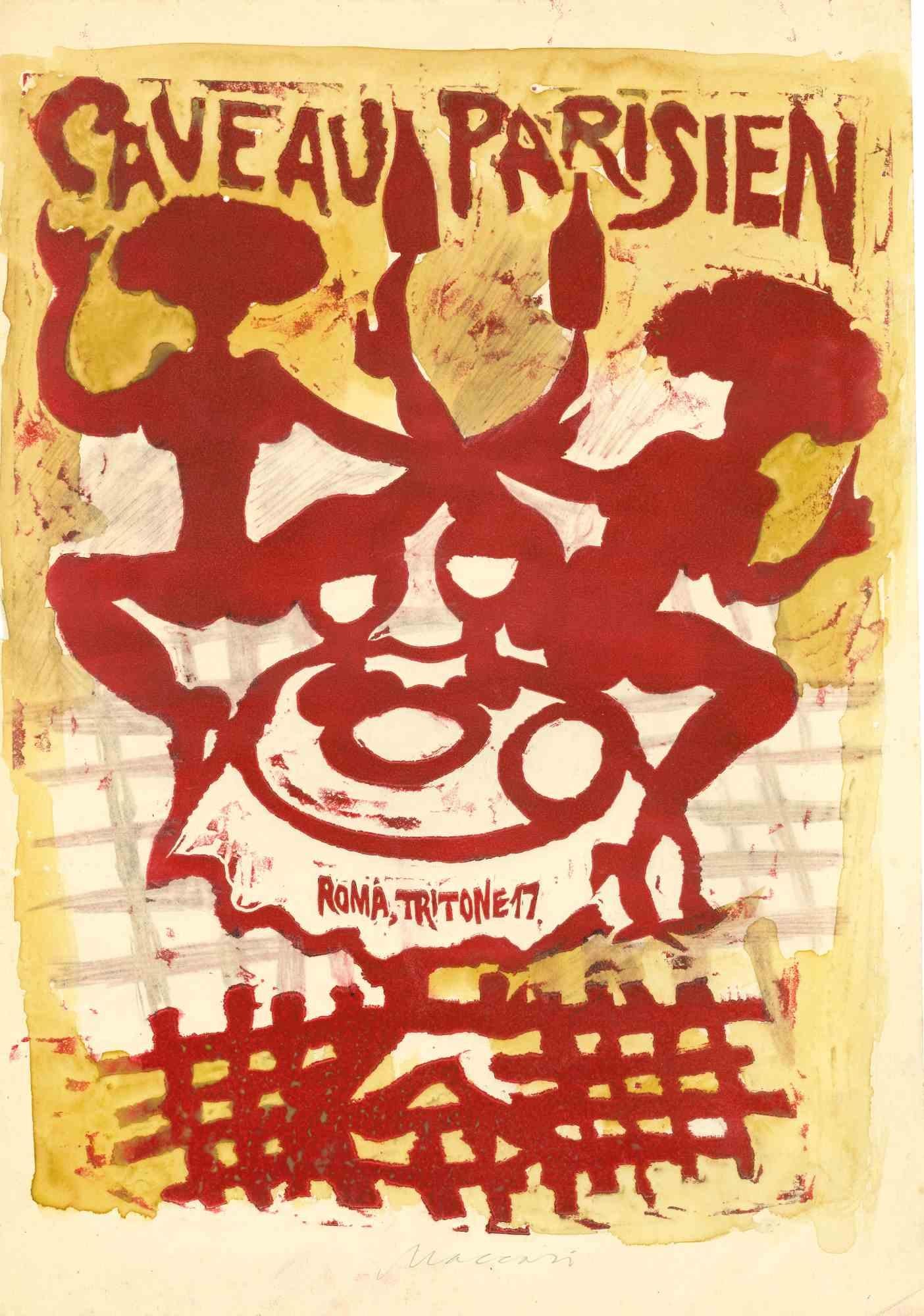 Mino Maccari - Caveau Parisis - Woodcut by Mino Maccari - 1968 at 1stDibs