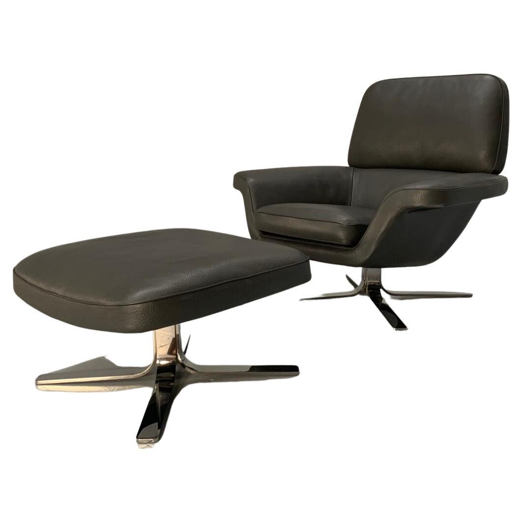 Minotti “Blake Soft” Armchair and Footstool – In Dark Grey “Pelle ...