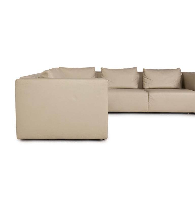 Minotti Leather Sofa Set Cream Corner Sofa Ottoman For Sale at 1stDibs