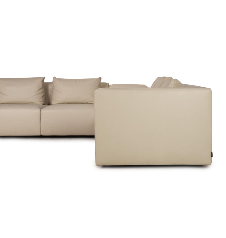 Minotti Leather Sofa Set Cream Corner Sofa Ottoman For Sale at 1stDibs