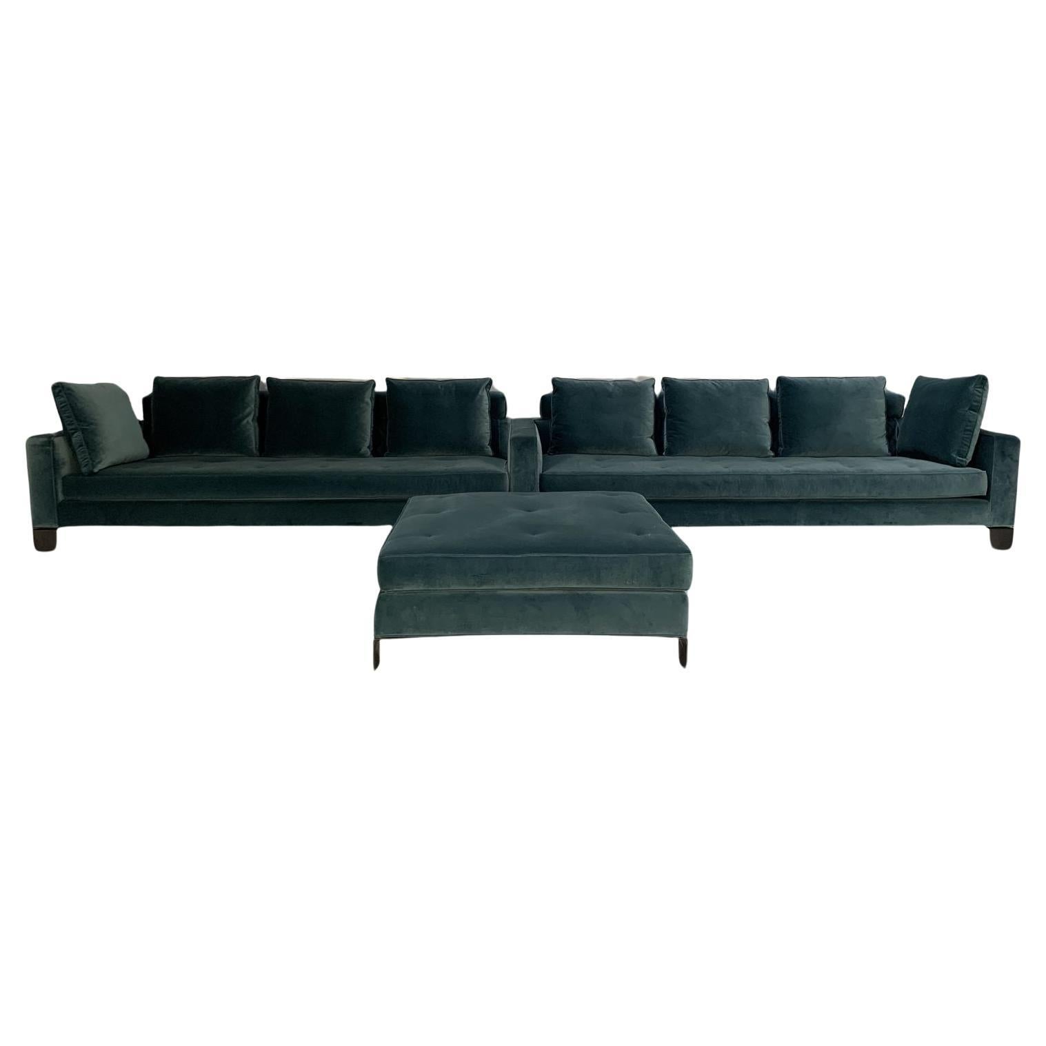 Minotti "Pollock" 6-Seat Sofa and Footstool - In Aquamarine Velvet For ...