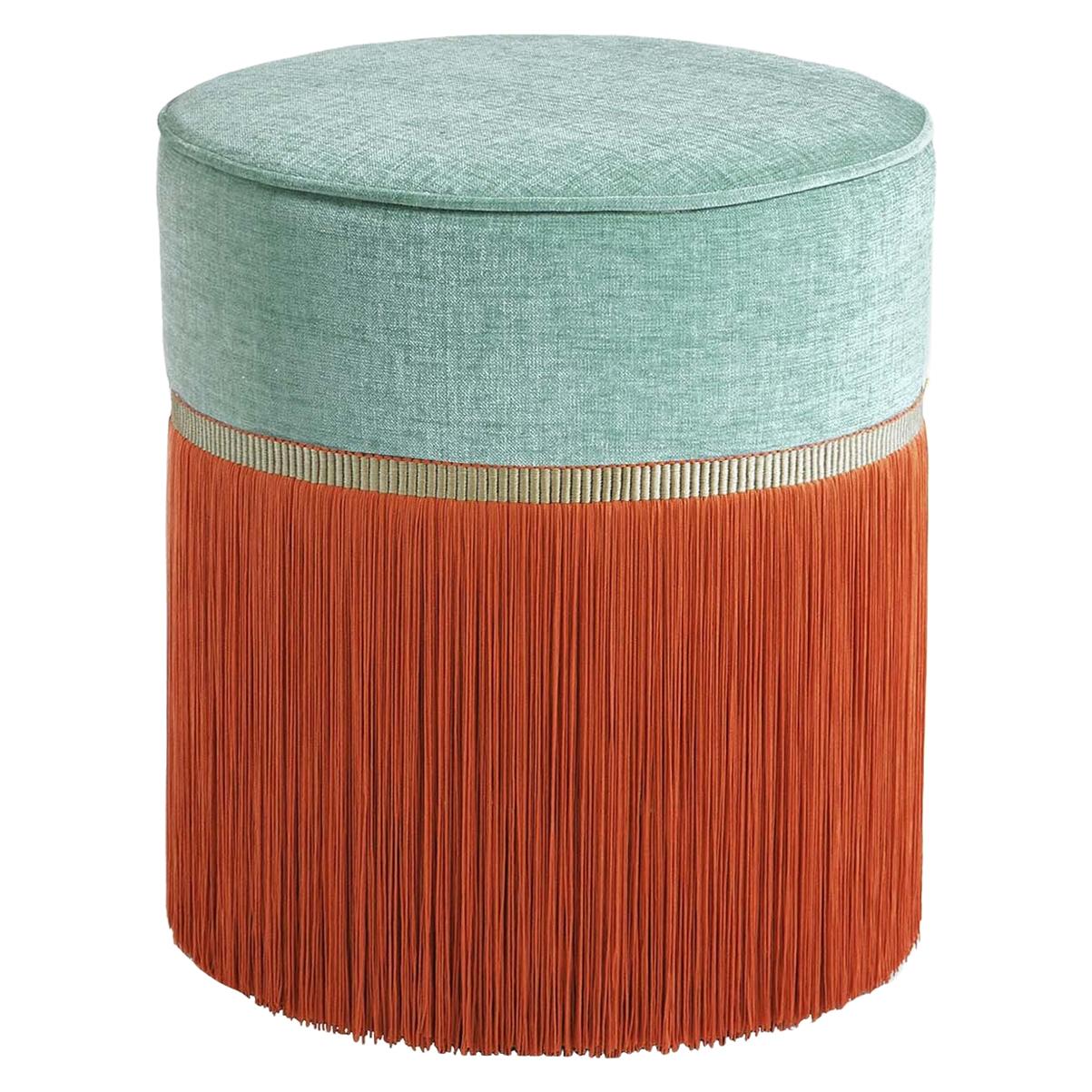 Mint and Orange Couture Geometric Bicolor Pouf For Sale at 1stDibs