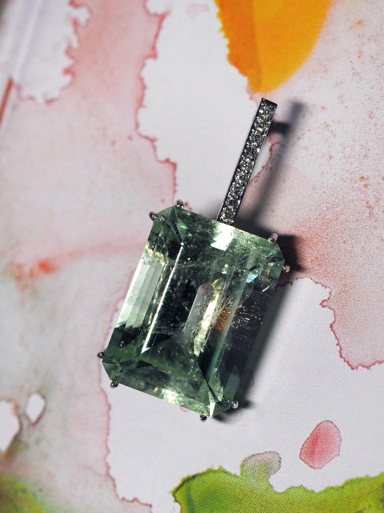 Mint Emerald Diamond Necklace Beryl white gold Green Gemstone Pendant ...